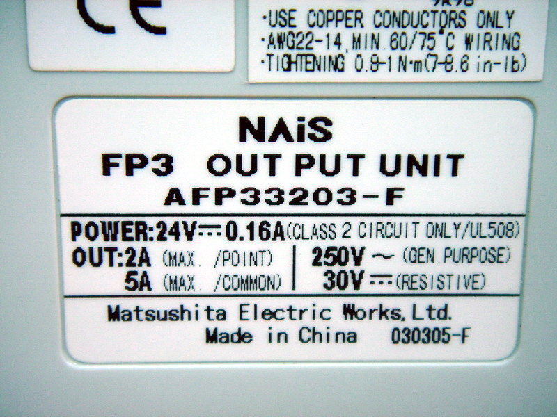 MATSUSHITA NAiS FP3 OUTPUT UNIT AFP33203-F - 裕益科技自動化設備可程式編碼器PLC分散式控制系統DCS